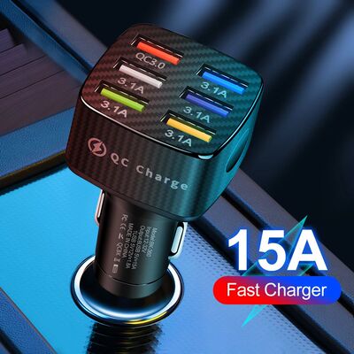 75W 6 Ports Car Charger Quick Charging QC3.0 15A Car Phone Charger AdapterInCar For iPhone Samsung H