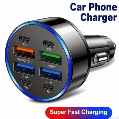 5 Ports Quick Charge PD QC3.0 USB C 250W LED Car Charger Car Phone Charger Type C AdapterInCar For i