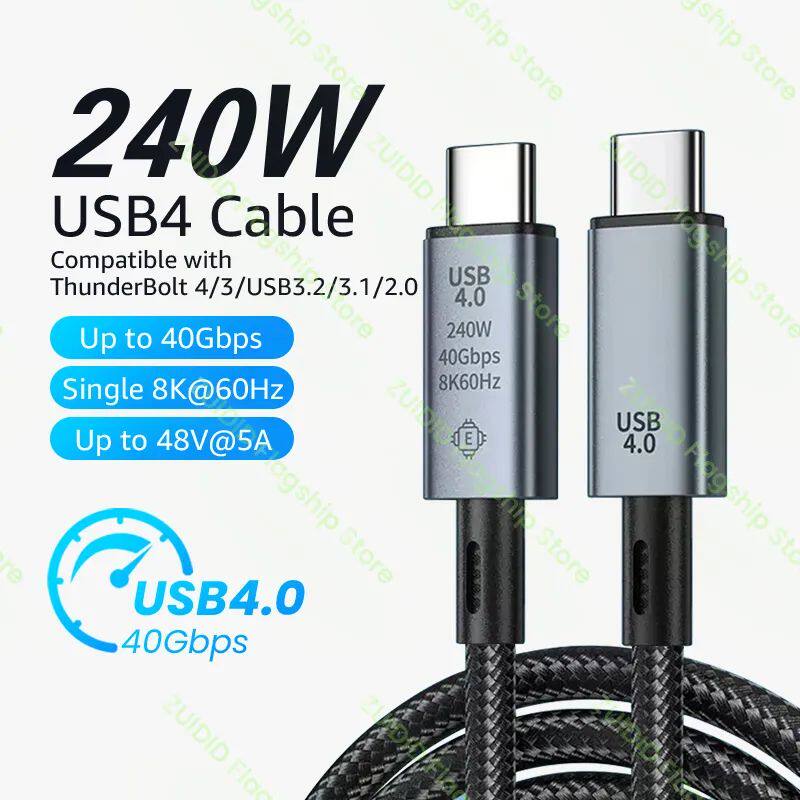 PD240W/100W USB4.0 40Gbps Type C to C Cable 5A Fast Charging