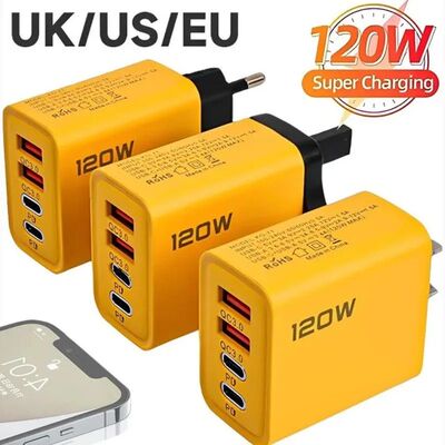 120W Quick Charging 4 Ports Mobile Phone Charger QC3.0 USB Type C Chargers Dual PD Wall Adapter EU/U