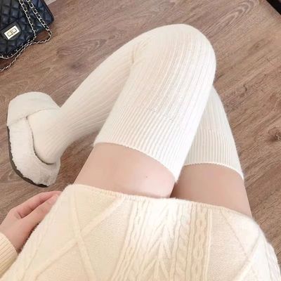 Wool Socks Woman Autumn/Winter Solid Color Thigh High Medias