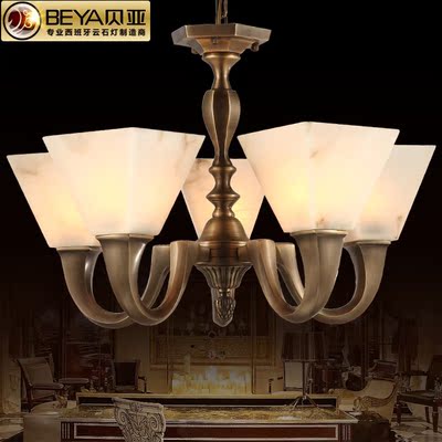 贝亚卧室书房新中式全铜云石吊灯