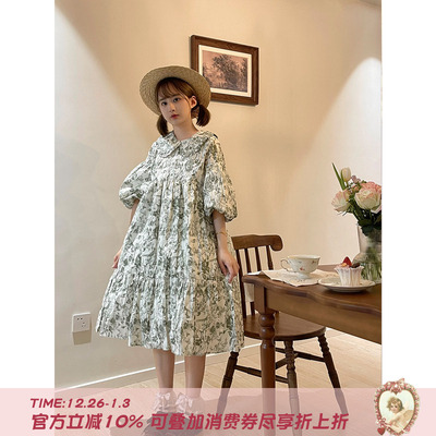小画家-复古可爱碎花连衣裙