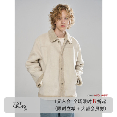 11StCrops麂皮羊羔绒拼接棉衣