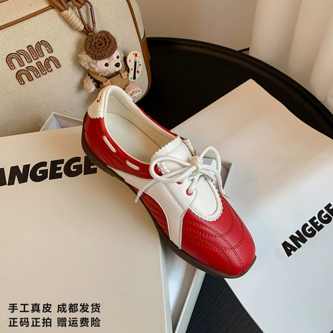 L'avance羊皮德训鞋2026秋高品质女鞋巨舒适纯皮单鞋内增高休闲鞋