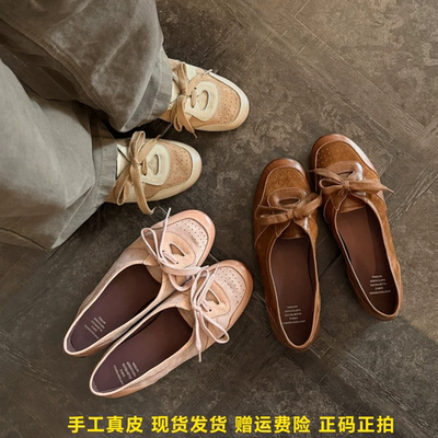 L'avance牛皮复古芭蕾德训鞋2026新真皮高品质单鞋软底通勤内增高