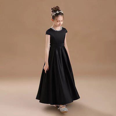 黑色缎布演出服简约舞台表演服长