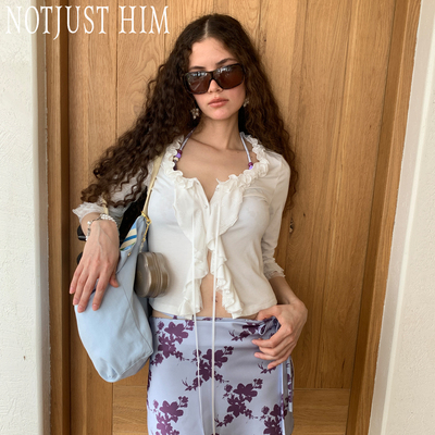 花筏NOTJUSTHIM《Flowing White》木耳边系带白色针织开衫