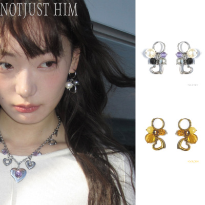 花筏NOTJUSTHIM《夜莺心》金银爱心水晶珍珠耳钉耳饰