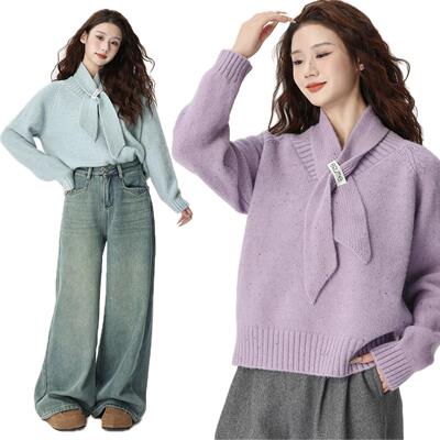 NTS97秋冬新款圆领系带毛衣