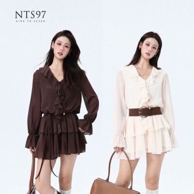 NTS97波嬉风雪纺长袖连衣裙