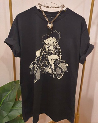 机车风BettyBoop贝蒂小姐ulzzang新款圆领潮牌短袖古着感美式高街