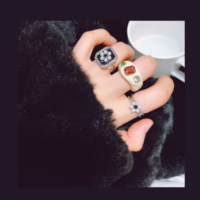 黑色花朵时尚风韩版女士复古戒指