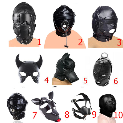 SM Leather Padded Hood Blindfold,Head Harness Mask Gag,