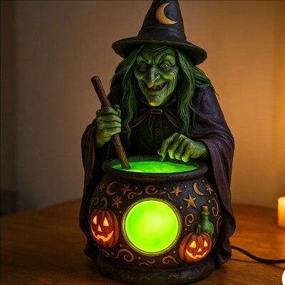 Halloween Witch Cauldron Lamp万圣节恐怖女巫大锅灯装饰摆件