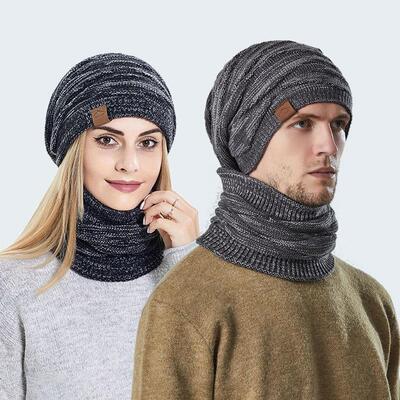 Knitted hat and scarf 2-piece set men and women couple caps
