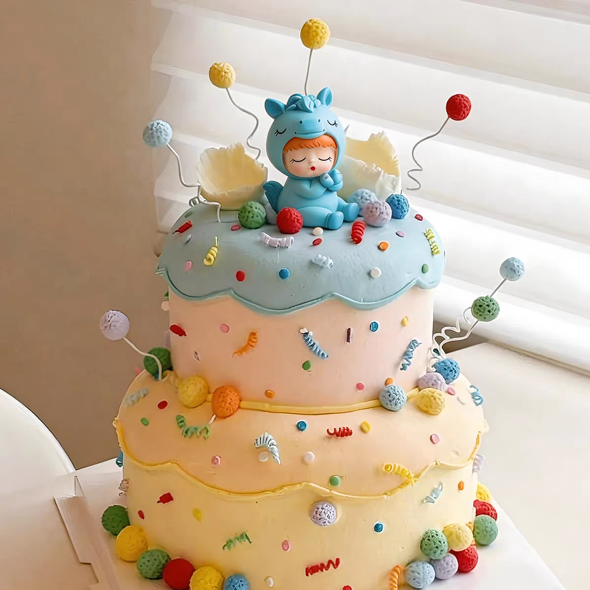 可爱蓝色马宝宝蛋糕装饰生肖马男孩女孩周岁满月百天生日烘焙摆件