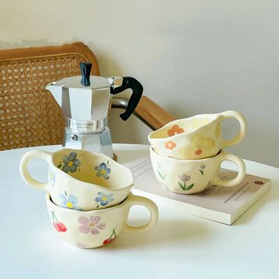 Hand Pinched Irregular Flower Ceramic Mugs Coffee Cups Milk