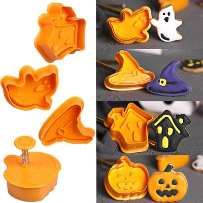 4Pcs Halloween Pumpkin Ghost Theme Plastic Cookie Cutter Plu