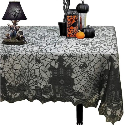 1 Pcs of Halloween Lace Tablecloth Spider Web Skull Pattern