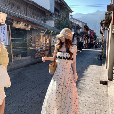 CallmeEar//巴黎蔷薇蕾丝拼接吊带裙早春设计感连衣裙度假裙
