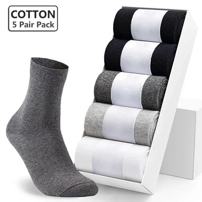 5 Pairs Pack Men's Business Socks Solid Color Cotton Crew So