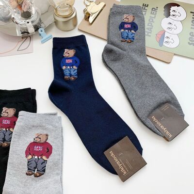 1 Pair Cartoon Gentleman Bear Men's Socks Comfortable Skateb