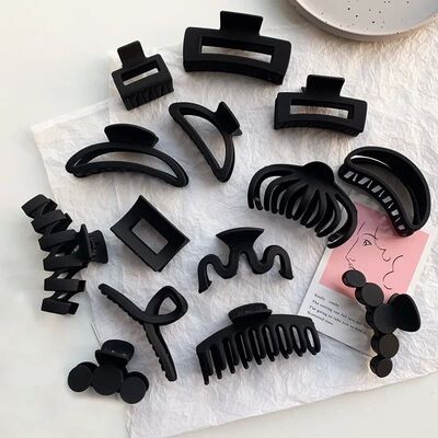 Matte Black Large Hair Claw Clips for Women Elegant Acrylic