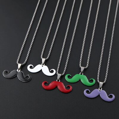 VintageLong Mustache Necklace For Women Men Stainless Steel