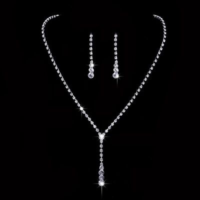 Inspired Celebrity Style Crystal Long Drop Necklace Earrings
