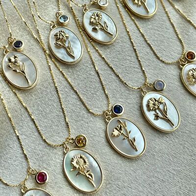 12 Birth Month Flower Birthstone Necklace for Women Charm Wh