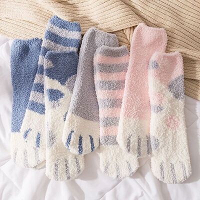 1Pair Women Cute Cat Claw Print Socks Soft Warm Comfortable
