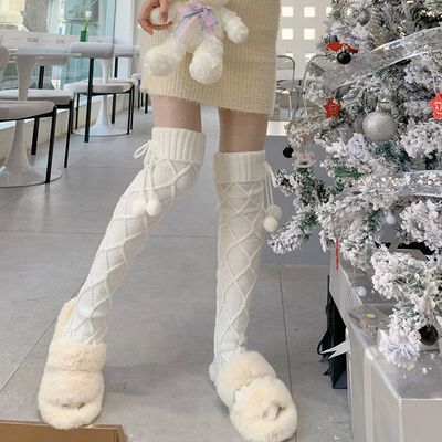 Thickening Winter Lolita Knitted Stockings  Christmas Twist