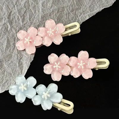 Jelly Cherry Blossom Hair Clips Pink Blue Flower Hairp for G