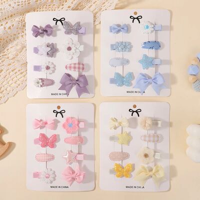 8Pcs/Set Girls Lovely Barrette Hairclips Sweet Bowknot Minni