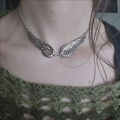 Y2K Angel Wing Feather Choker Necklace Silver Statement Ange