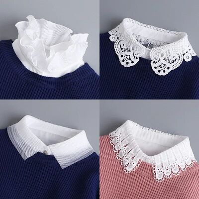 Hollow Lace Chiffon Doll Cotton Fake Collar Blouse Sweater D