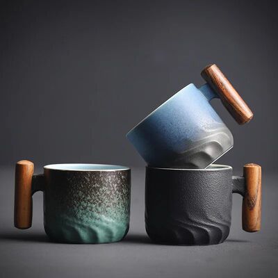 80ML Ceramic Coffee Cup Office Water Cup Filter Tea Mug Wood