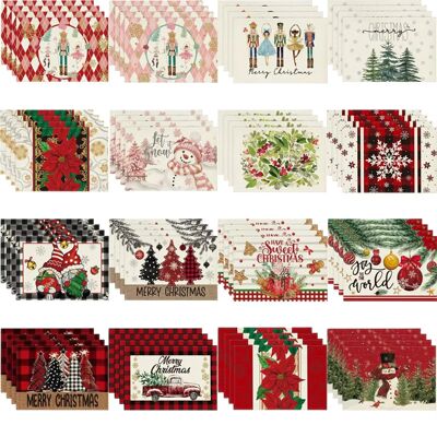 4PCS Christmas Placemats 30x45cm Linen Christmas Trees Snowf