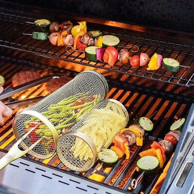 Stainless Steel Barbecue Cage Outdoor BBQ Cylinder Grill Smo