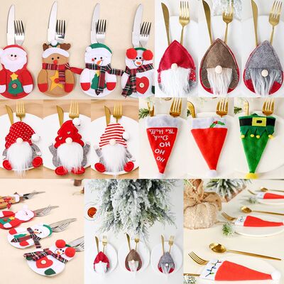 Christmas Fork Knife Holder Bag Xmas Table Decoration Snowma