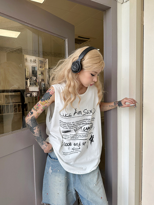 夏季纯棉工字型印花背心潮T恤