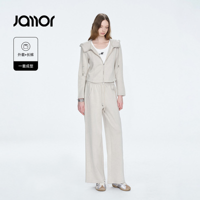 Jamor加墨时尚连帽设计感拉链卫衣外套休闲裤子两件套装2026秋新