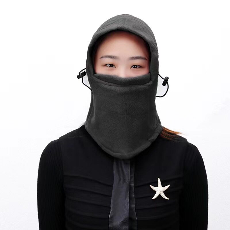 防风抓绒冬季滑雪头套保暖帽子骑行户外骑车一体绒帽面罩围脖口