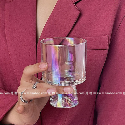 小众设计师高脚玻璃杯子高级感ins风咖啡杯冷饮杯喝水杯子啤酒杯