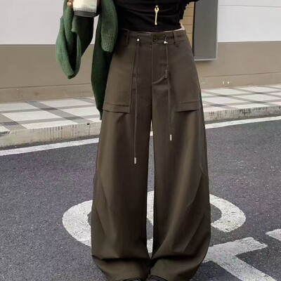 2026秋季新款高端女装时尚工装风高腰抽绳口袋百搭休闲裤女78025
