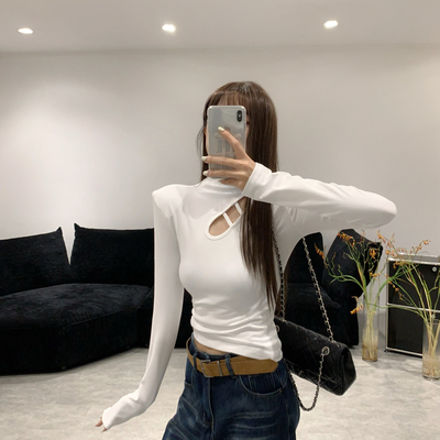 VANESSA-抓绒加厚特色镂空半高领弹力舒适小衫257070