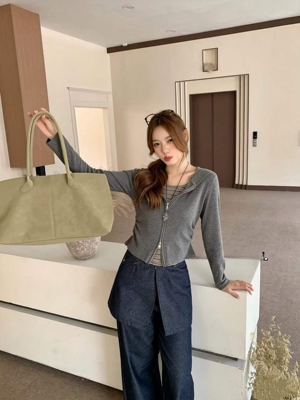 假两件条纹长袖t恤女2026秋季设计修身海军领拼接拉链小衫上衣