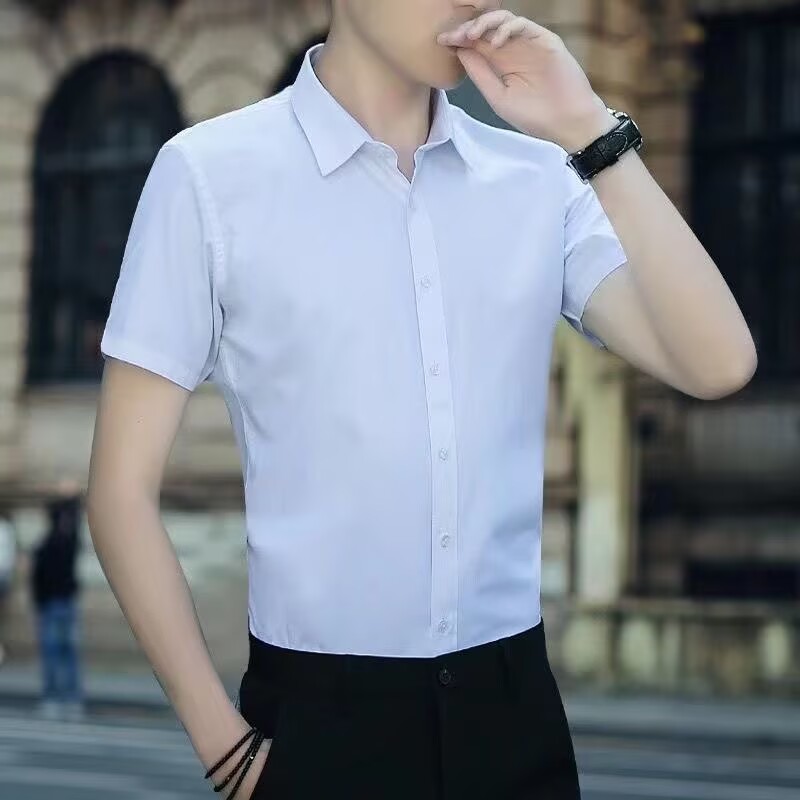 韩版舒适修身纯色衬衣商务长袖潮流百搭青少年男伴衬衣简约版清爽