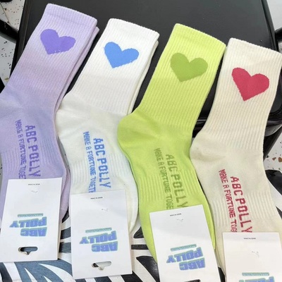 炫酷百搭爱心针织中筒袜字母简约